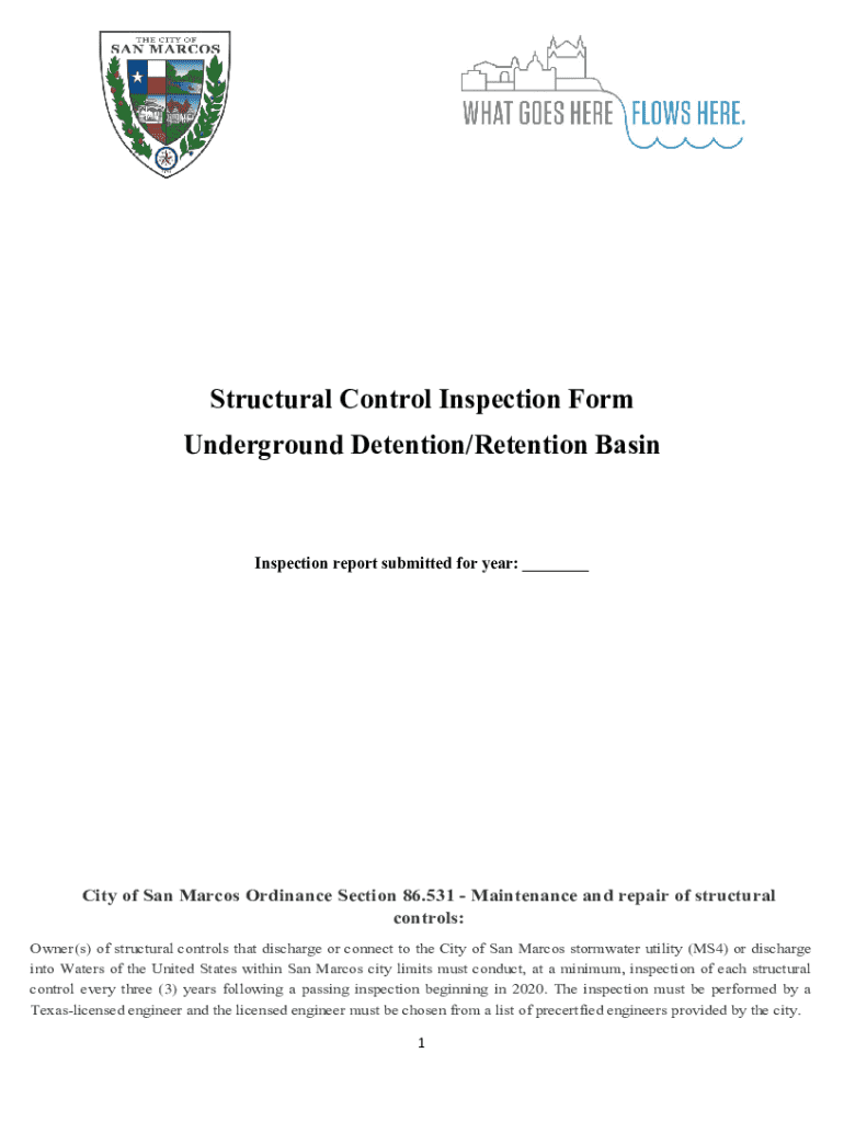 Fillable Online Structural Control Inspection Form Underground ...