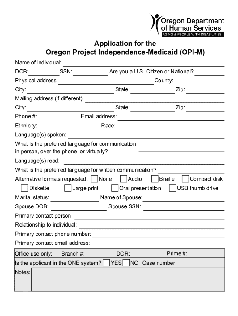 Fillable Online Application for the Oregon Project Independence ...