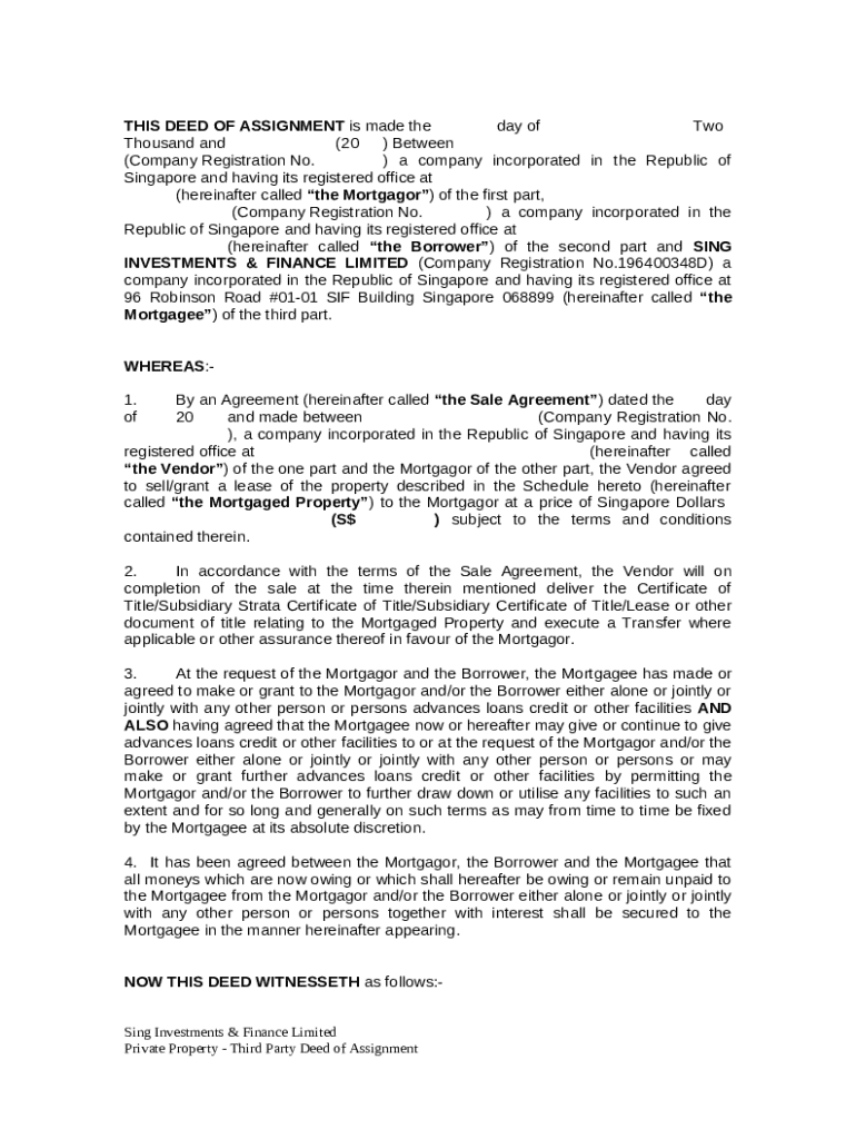 I Deed of Assignment 3rd Party Doc Template | pdfFiller