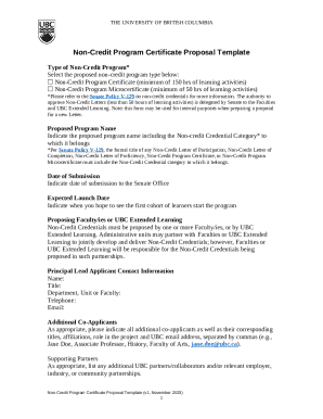 Non-Credit Program Certificate Proposal Template Doc Template | pdfFiller