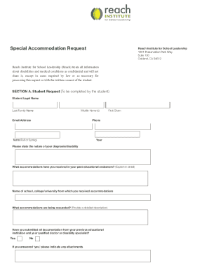 Fillable Online Disability and Special Accommodations Form Fax Email ...