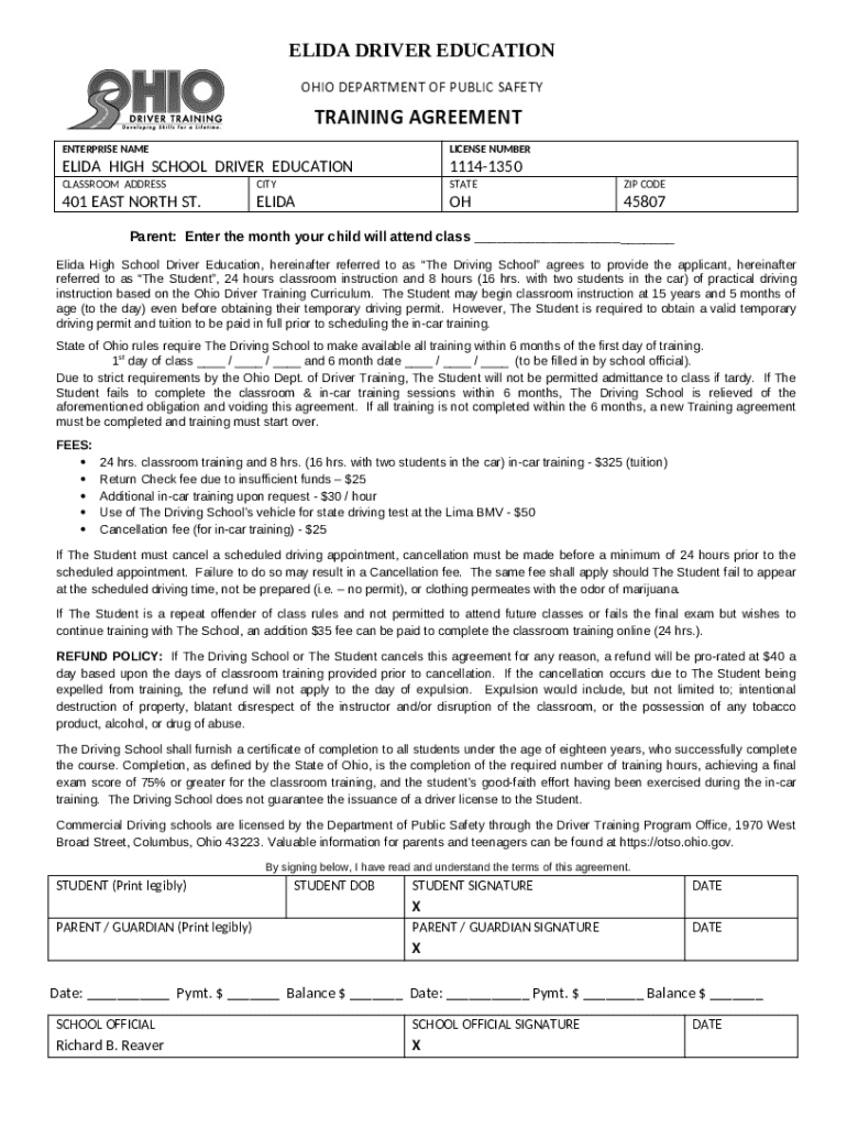Driver's Education - Elida Local School District Doc Template | pdfFiller Driver's Education - Elida Local School District Doc Template | pdfFiller