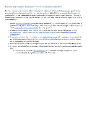 Fillable Online Prenatal Immunization Declination Form Recommended ...