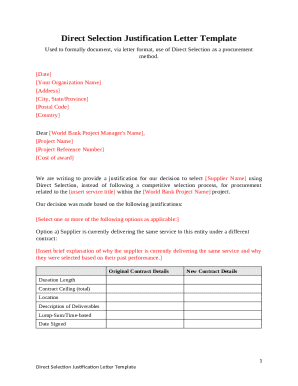 Direct Selection Justification Letter Template Doc Template | pdfFiller