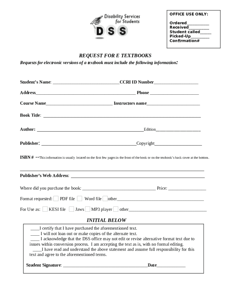 Textbook Order Request Doc Template | pdfFiller