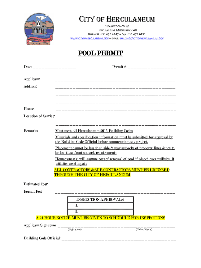 Fillable Online Application for Residential Swimming Pool Permit ...