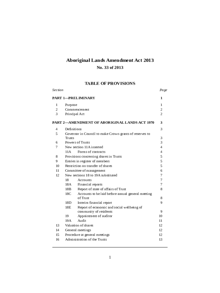 Aboriginal Land Rights and Other Legislation Amendment ... Doc Template | pdfFiller