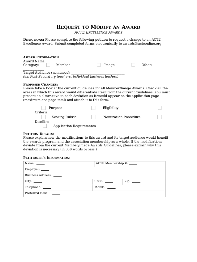 Request to Modify an Award Doc Template | pdfFiller