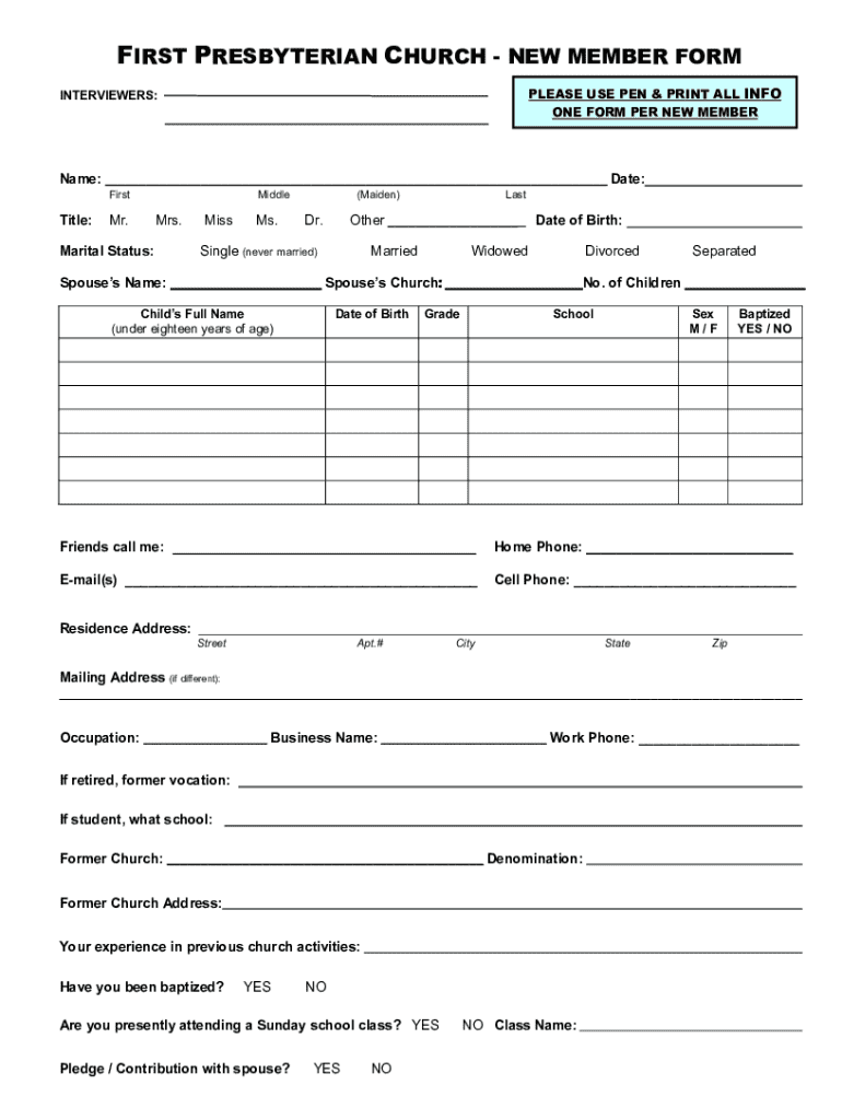 Fillable Online Member Information Form - First Presbyterian Church Fax Email Print - pdfFiller