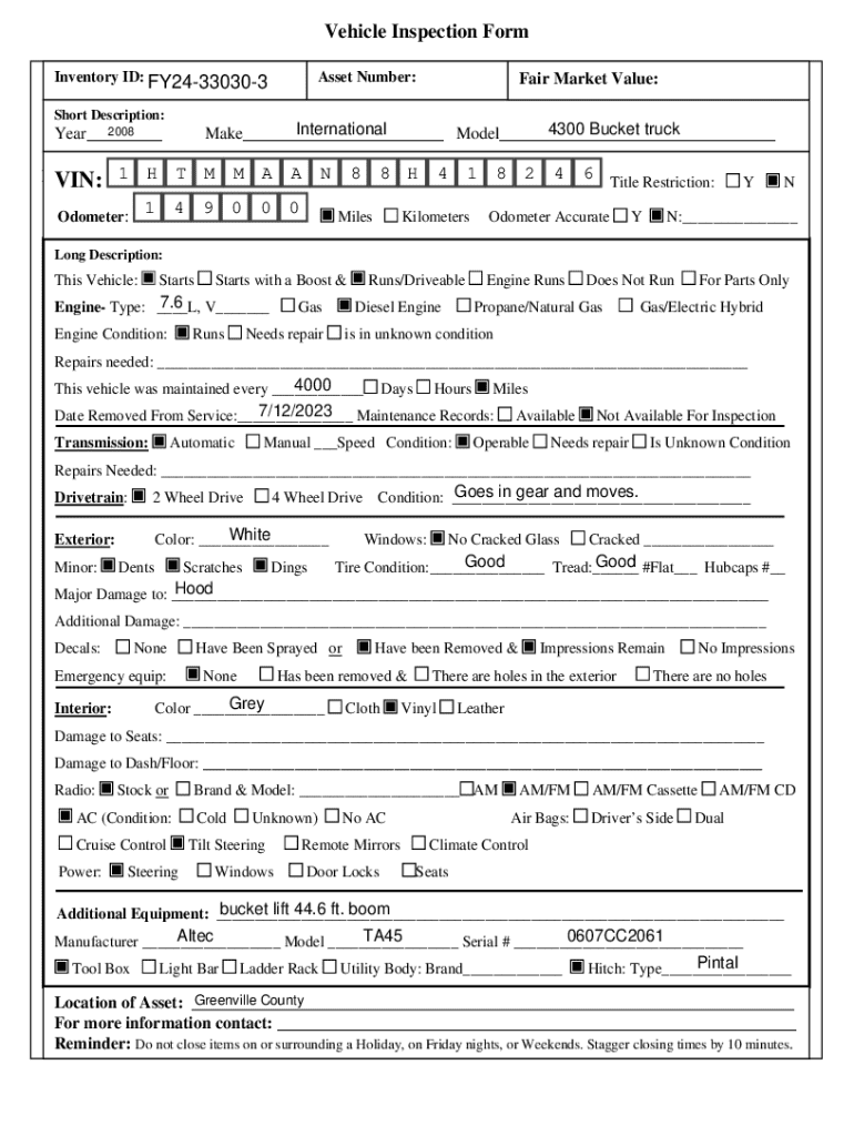 Fillable Online Vehicle Inspection Form FY24-33030-3 Fax Email Print - pdfFiller