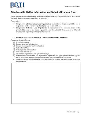 Fillable Online Attachment D: Bidder Information and Technical Proposal ...