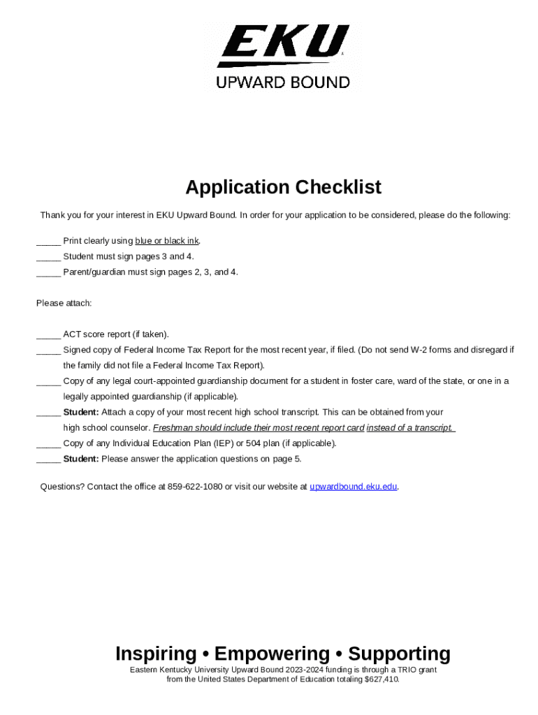 eastern kentucky university upward bound program application Doc Template | pdfFiller