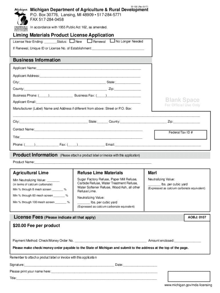 Fillable Online Liming Materials Product License Application.indd ...