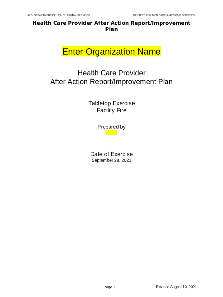 Health Care Provider After Action Report/Improvement Plan Doc Template ...
