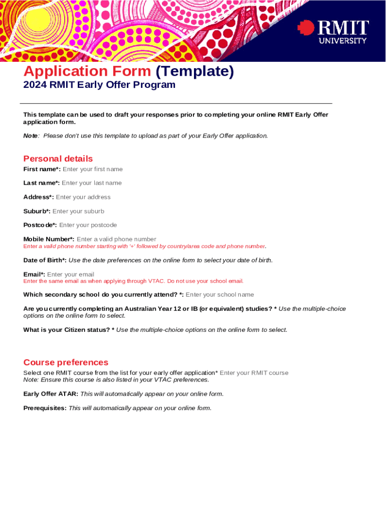 RMIT Tell All About Their Early Offer Program Doc Template | pdfFiller