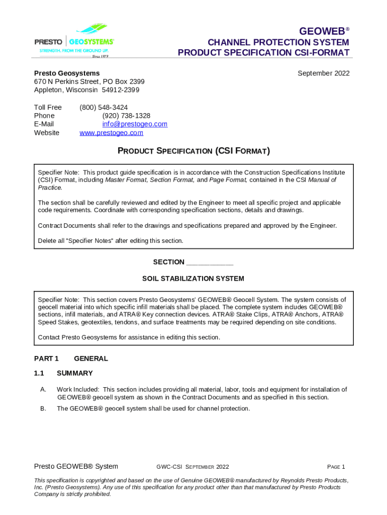 About Presto GeosystemsSoil Stabilization & Erosion ... Doc Template | pdfFiller