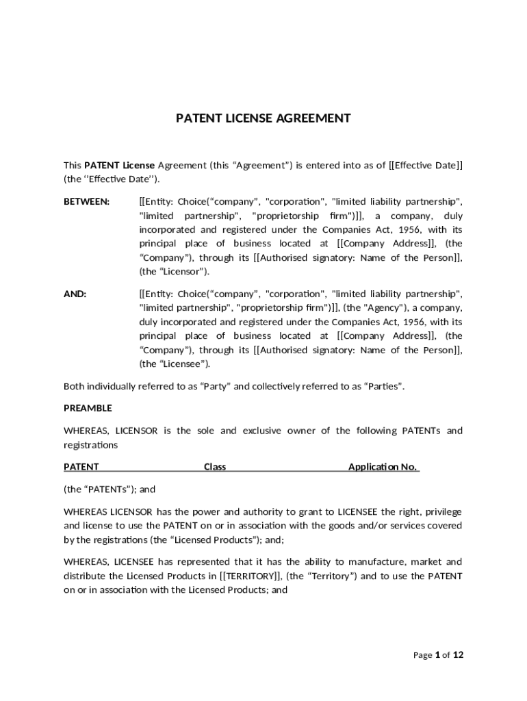 PATENT LICENSE AGREEMENTPDF Doc Template | pdfFiller