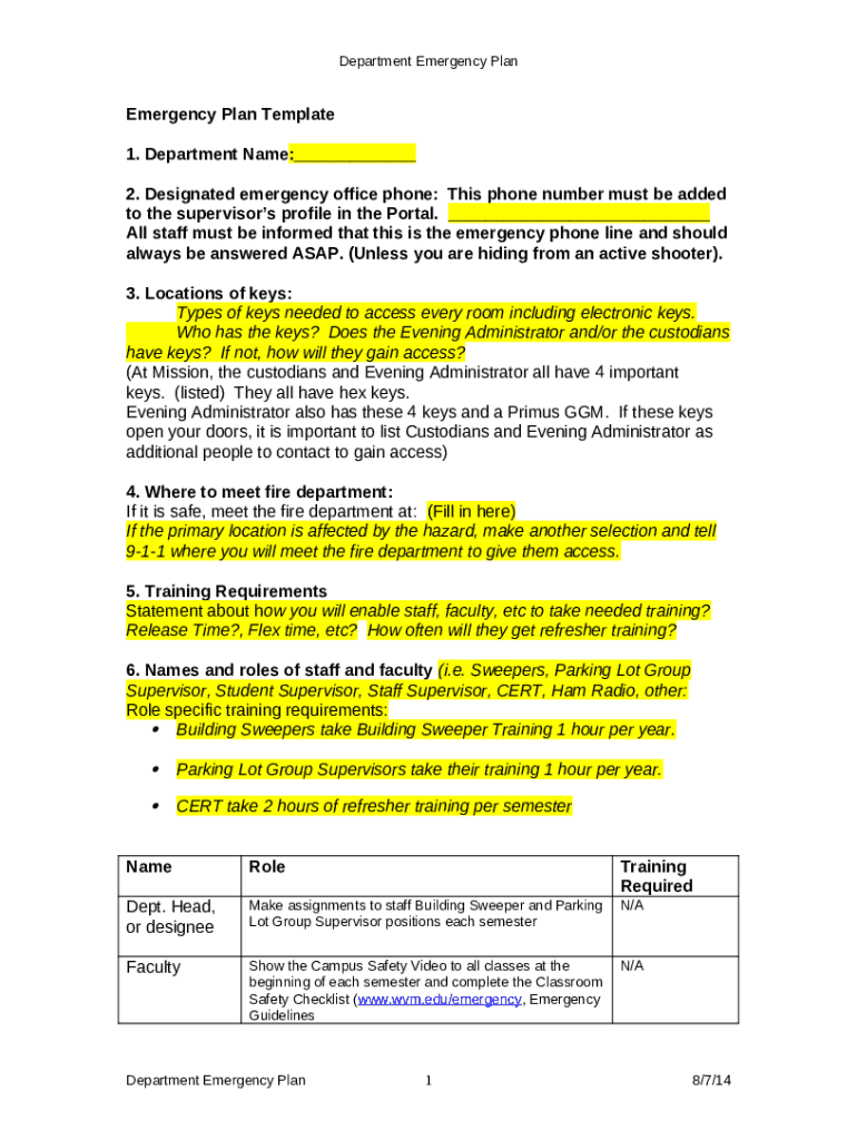 Building Emergency Plan Template Doc Template | pdfFiller