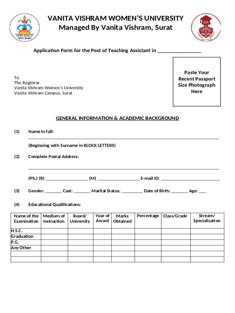 Application for the Post of Asst. Professor Doc Template | pdfFiller
