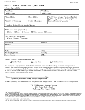 Fillable Online Form 1 783 Identity Summary History Request Form Fax ...