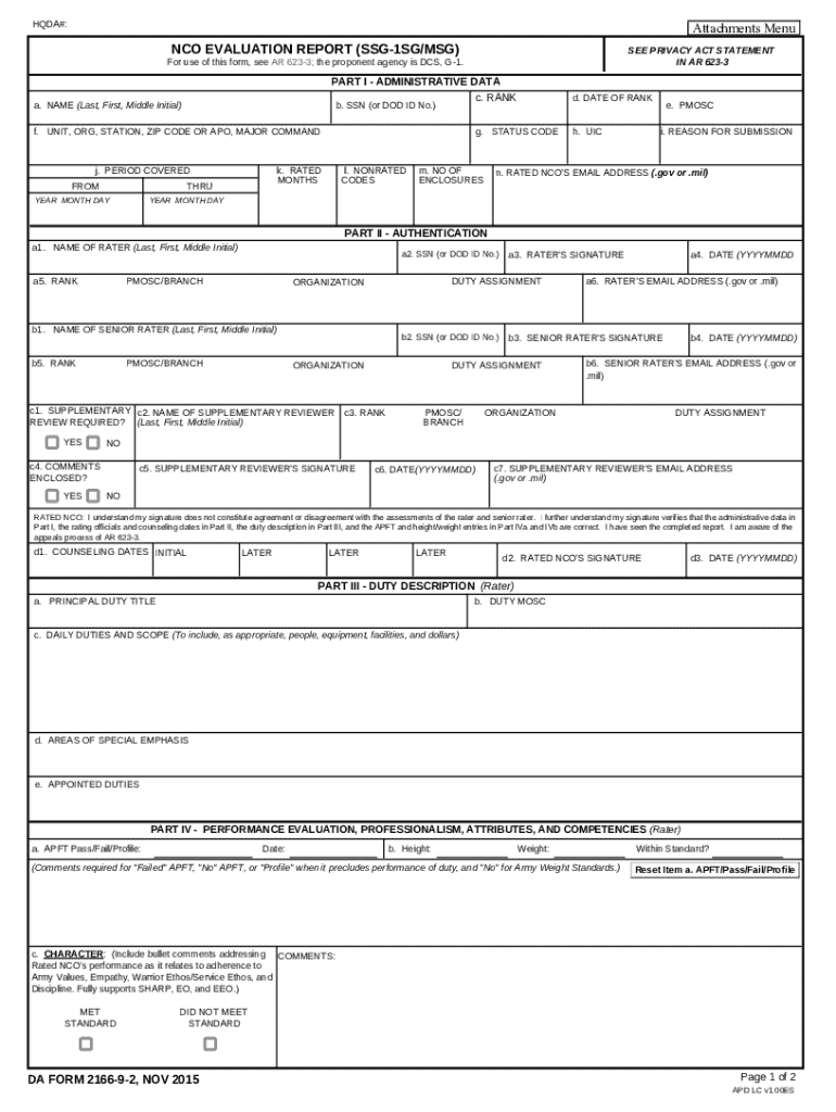 Fillable Online NCO EVALUATION REPORT (SSG-1SG/MSG). DA FORM 2166-9-2 ...