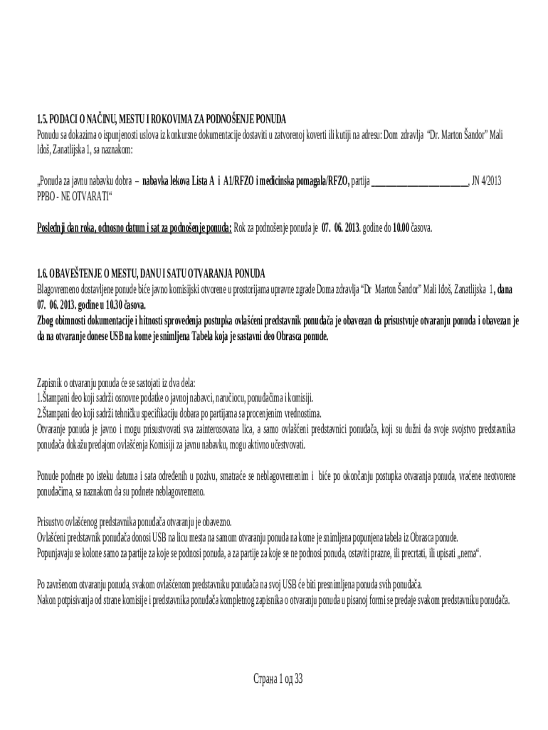 PODACI O NAINU, MESTU I ROKOVIMA ZA PODNOENJE PONUDA Doc Template ...