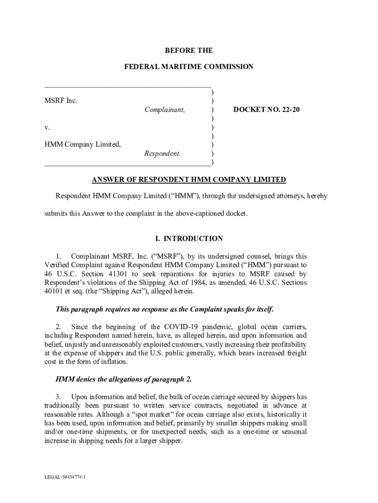 Fillable Online www2 fmc MSRF, Inc., Complainant v. HMM Company Limited ...