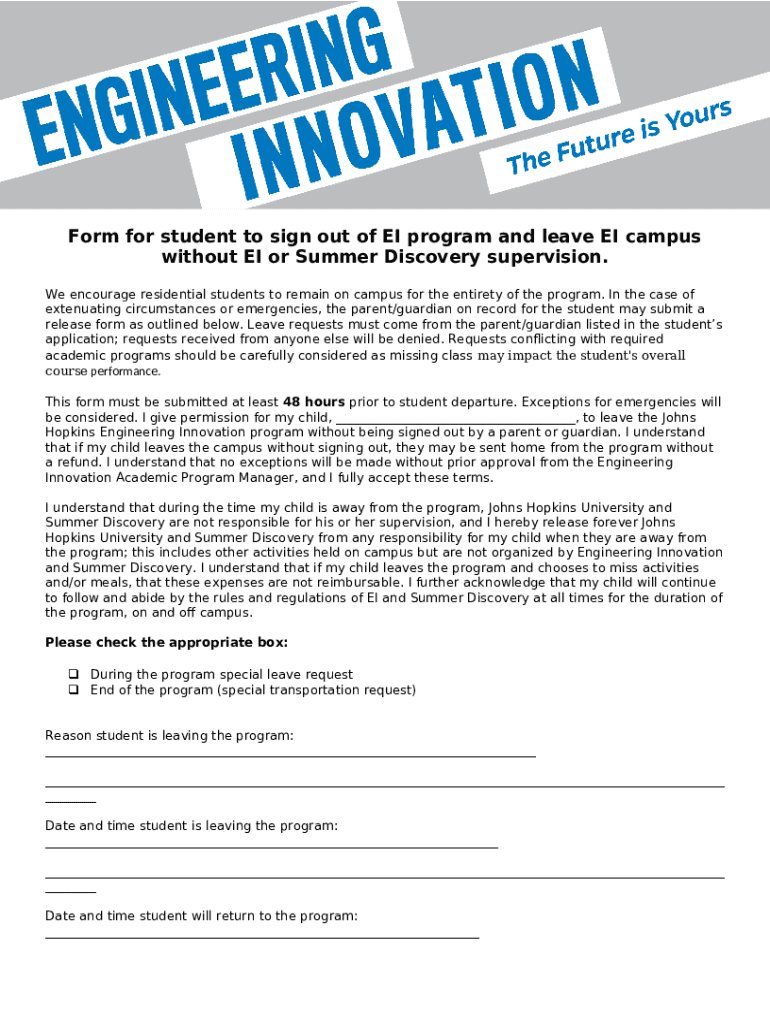 Permission for student to leave campus (Word) Doc Template | pdfFiller
