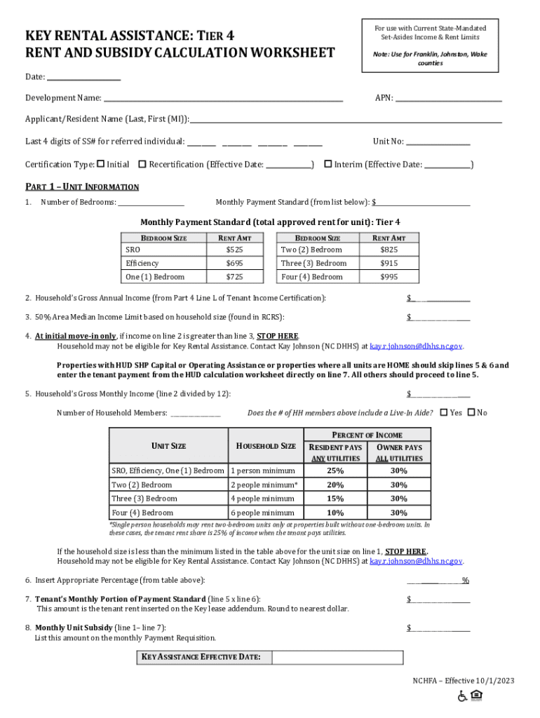 Fillable Online key rental assistance: tier 4 rent and subsidy ...