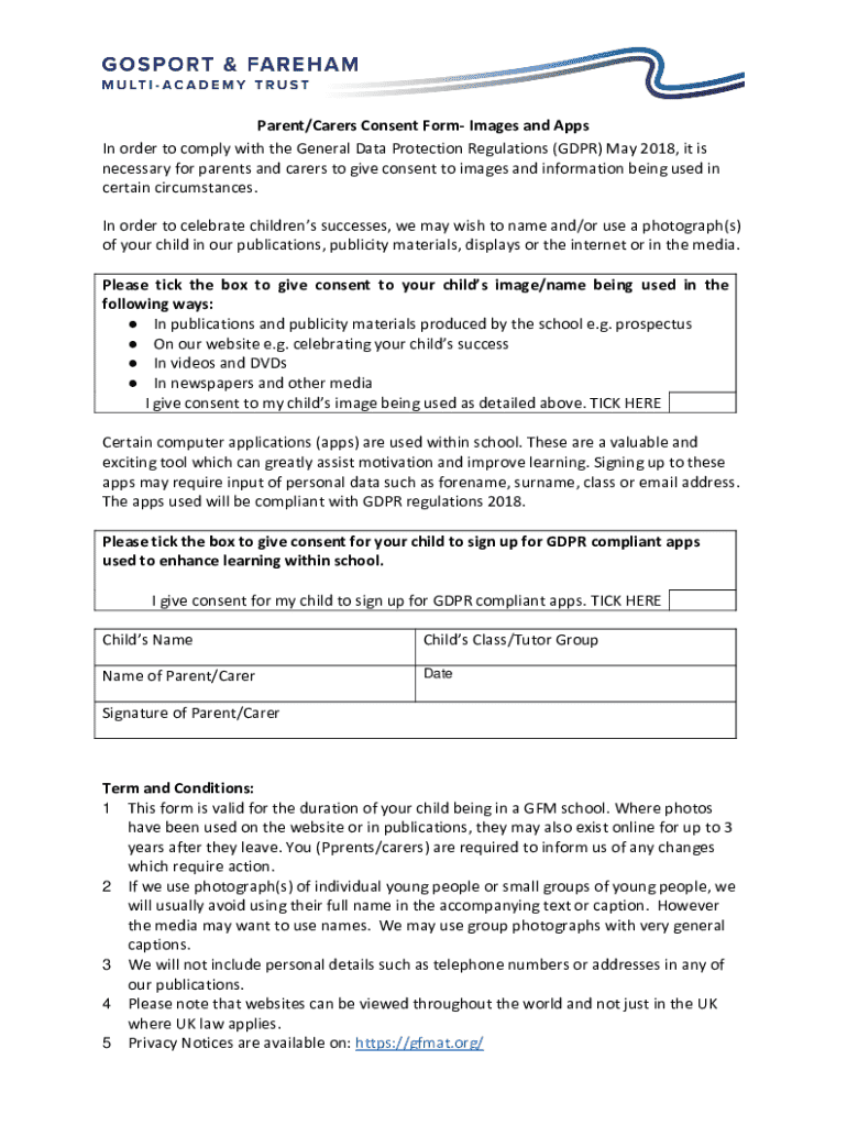 Fillable Online Parent/Carers Consent Form- Images and Apps Fax Email Print - pdfFiller