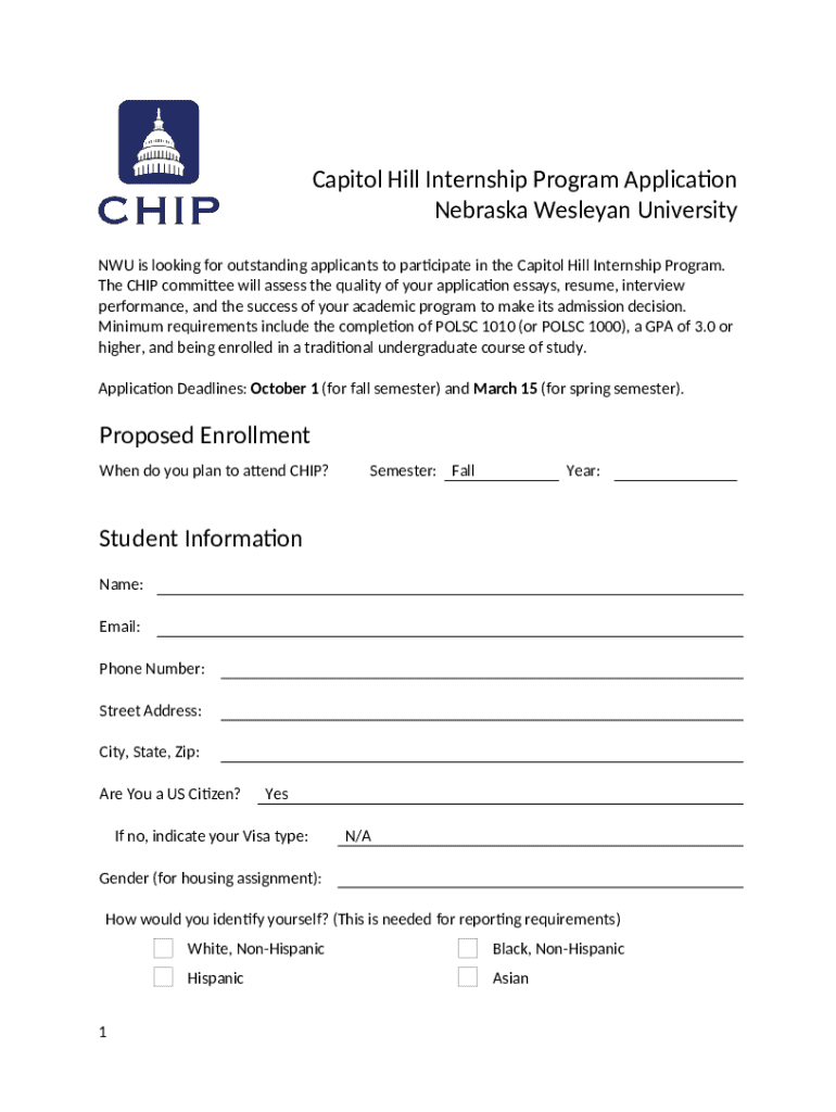 Capitol Hill Internship Program Doc Template | pdfFiller