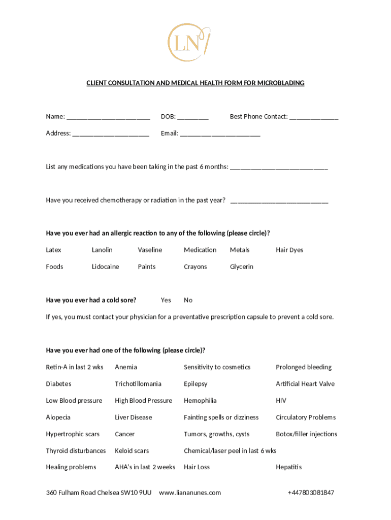 Microblading Intake + Consultation Referred By Doc Template | pdfFiller
