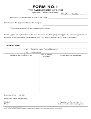 Fillable Online Form 1 Application For Registration of Firms Under ...