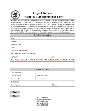 Fillable Online City of Geneva Mailbox Reimbursement Form Fax Email ...