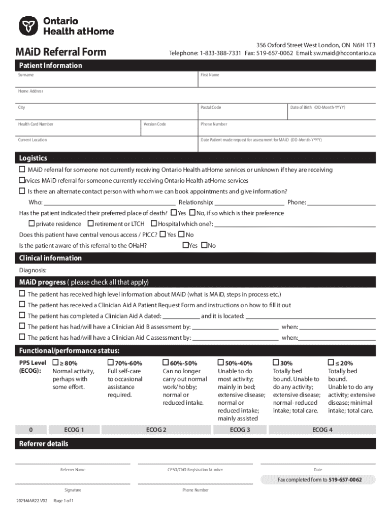Fillable Online MAiD Referral Form - Ontario Health atHome Fax Email ...
