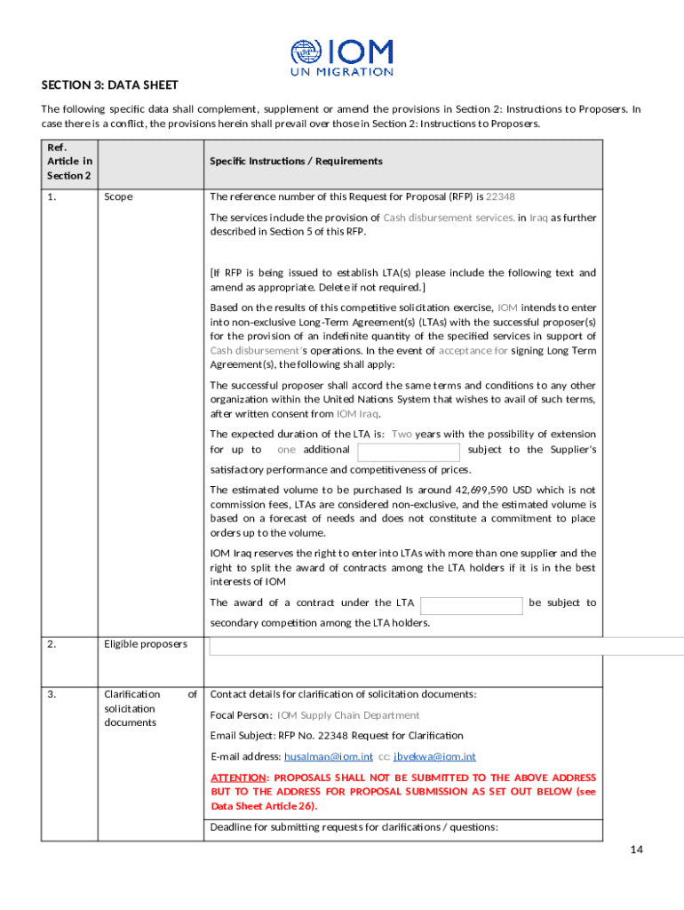 Request for Proposal (RFP) - IOM Iraq Doc Template | pdfFiller
