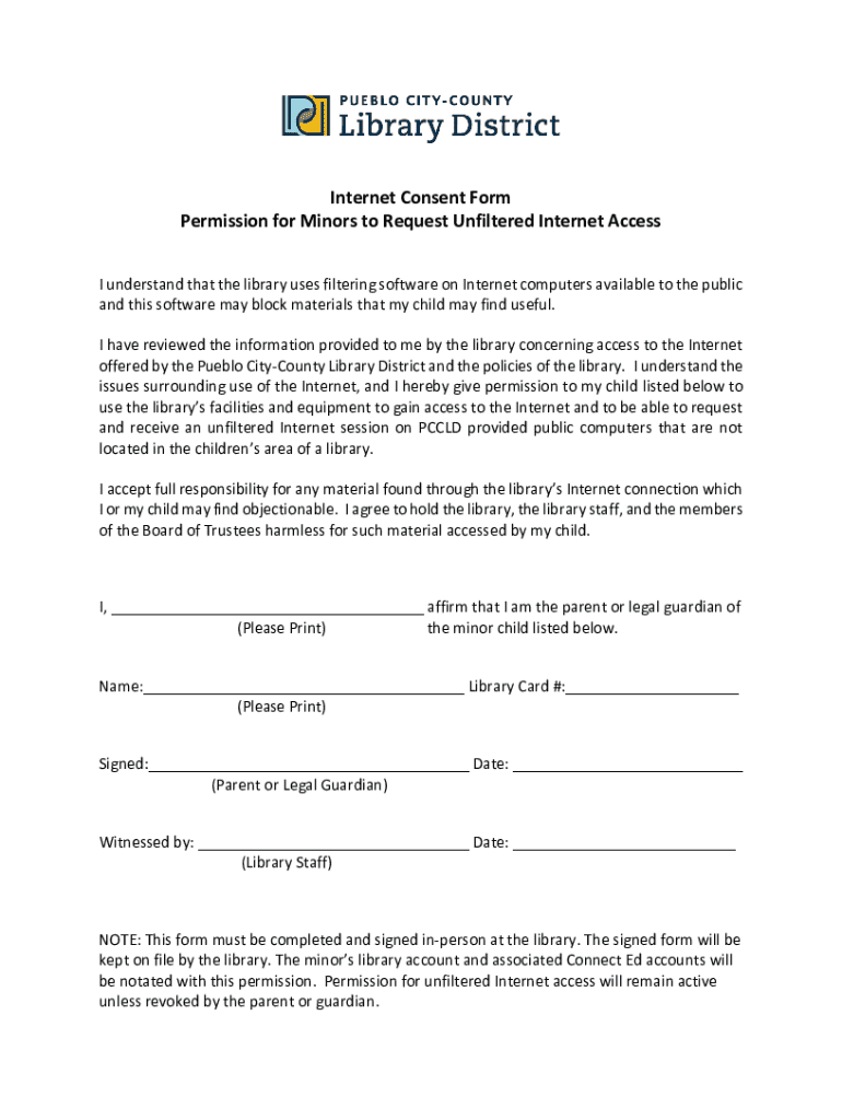 Fillable Online Internet Consent Form Permission for Minors to Request ...
