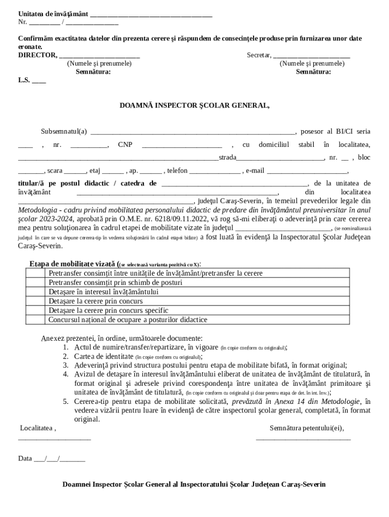 Model Cerere. Actualizare decizie titularizare Doc Template | pdfFiller