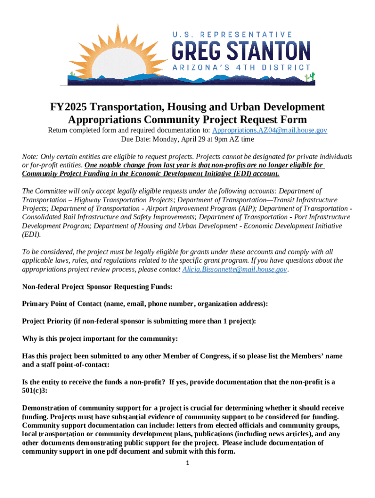 FY2025 Appropriations Request s - Marcy Kaptur Doc Template | pdfFiller