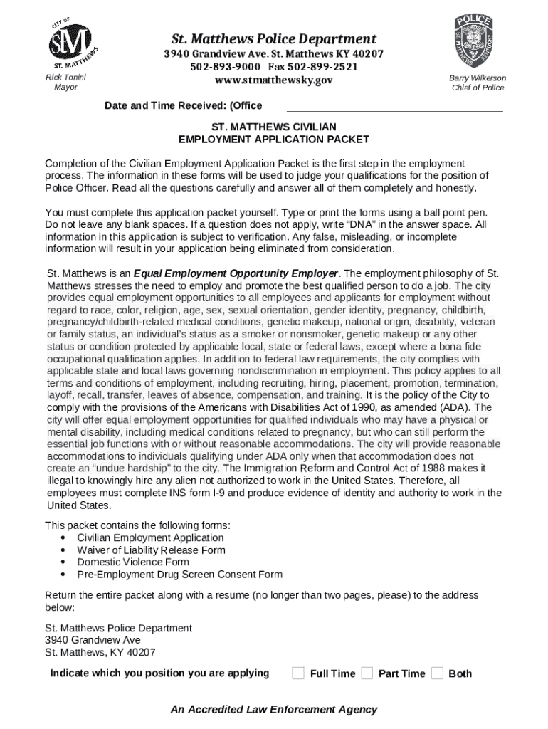 Police Officer Employment Application Packet Fill in Doc Template ...