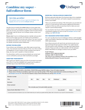 Fillable Online UNISF00003 Combine my super full rollover form Fax ...