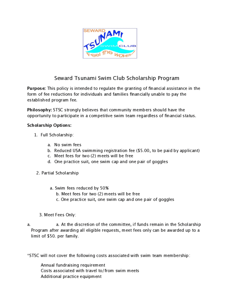 Fillable Online Helping More Students Swim: Our New Scholarship Program Fax Email Print - pdfFiller