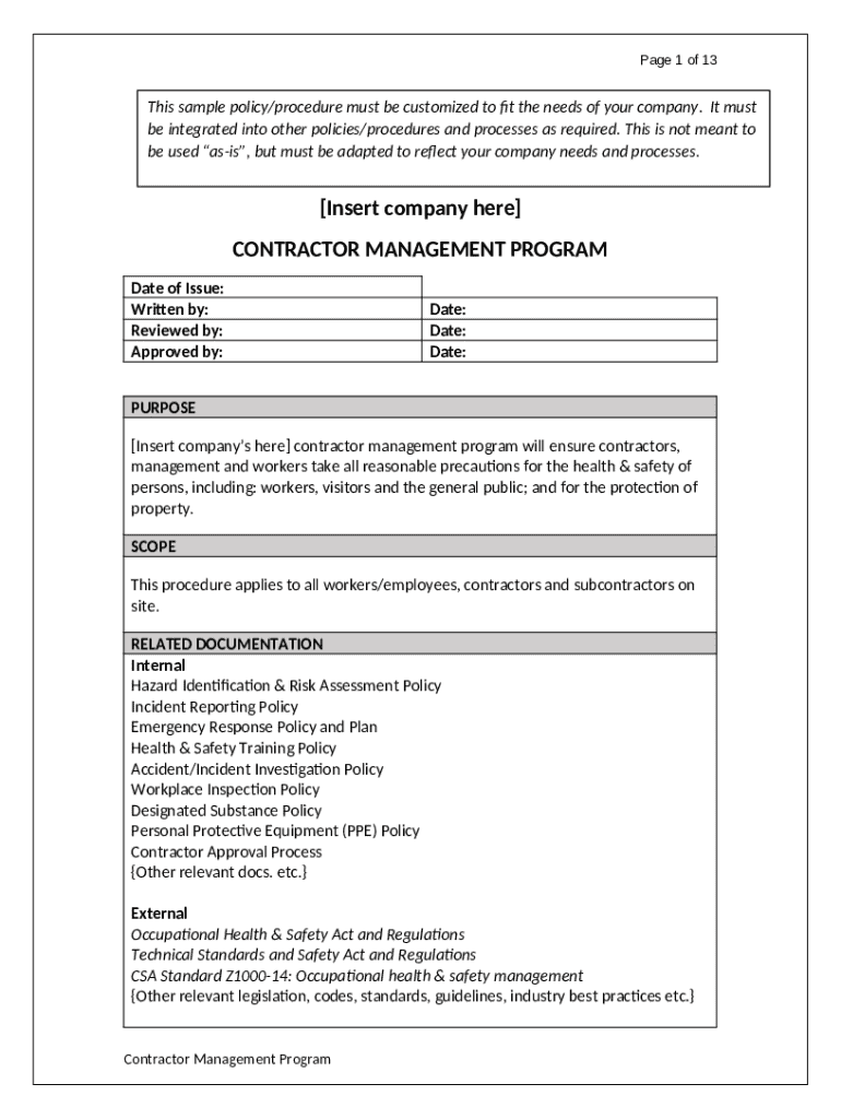 Contractor Mgmt Program.docx - Page 1 of 13 This sample ... Doc ...