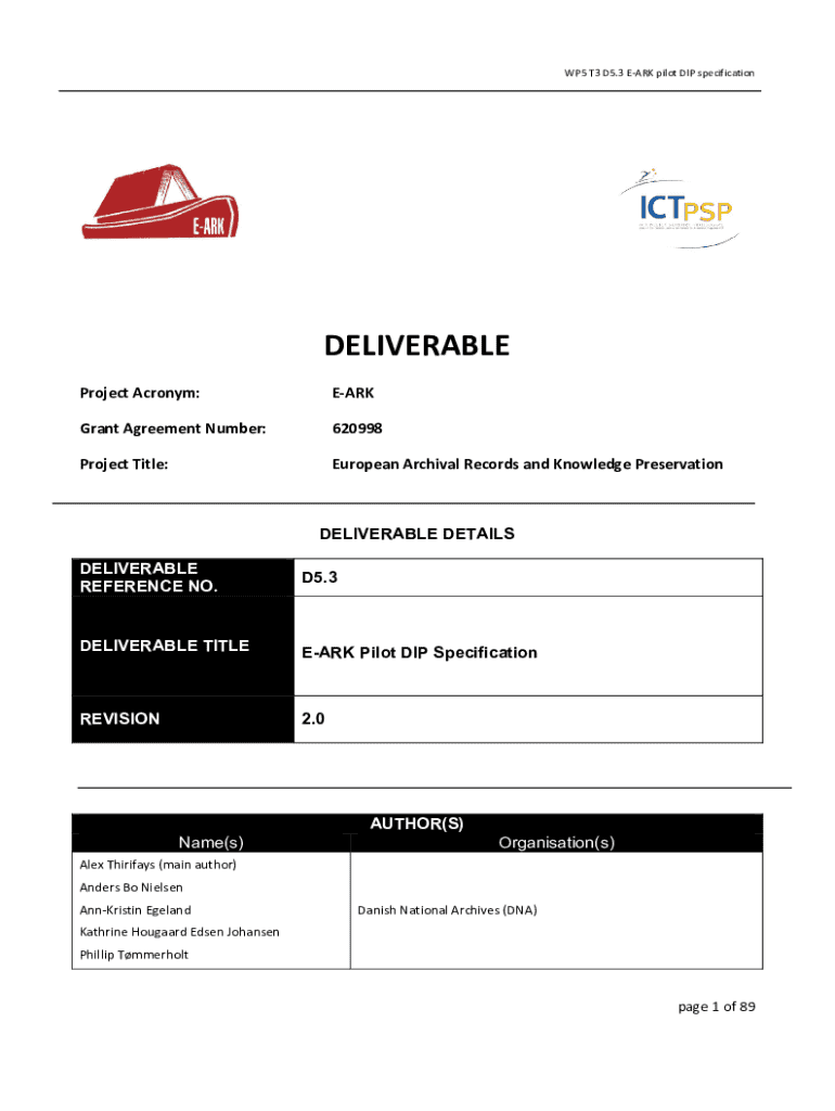 Fillable Online Archived Versions of the DIP Specification - E-ARK DIP Fax Email Print - pdfFiller