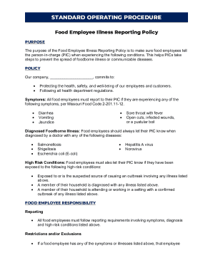 Fillable Online sample written food employee health policy purpose Fax ...