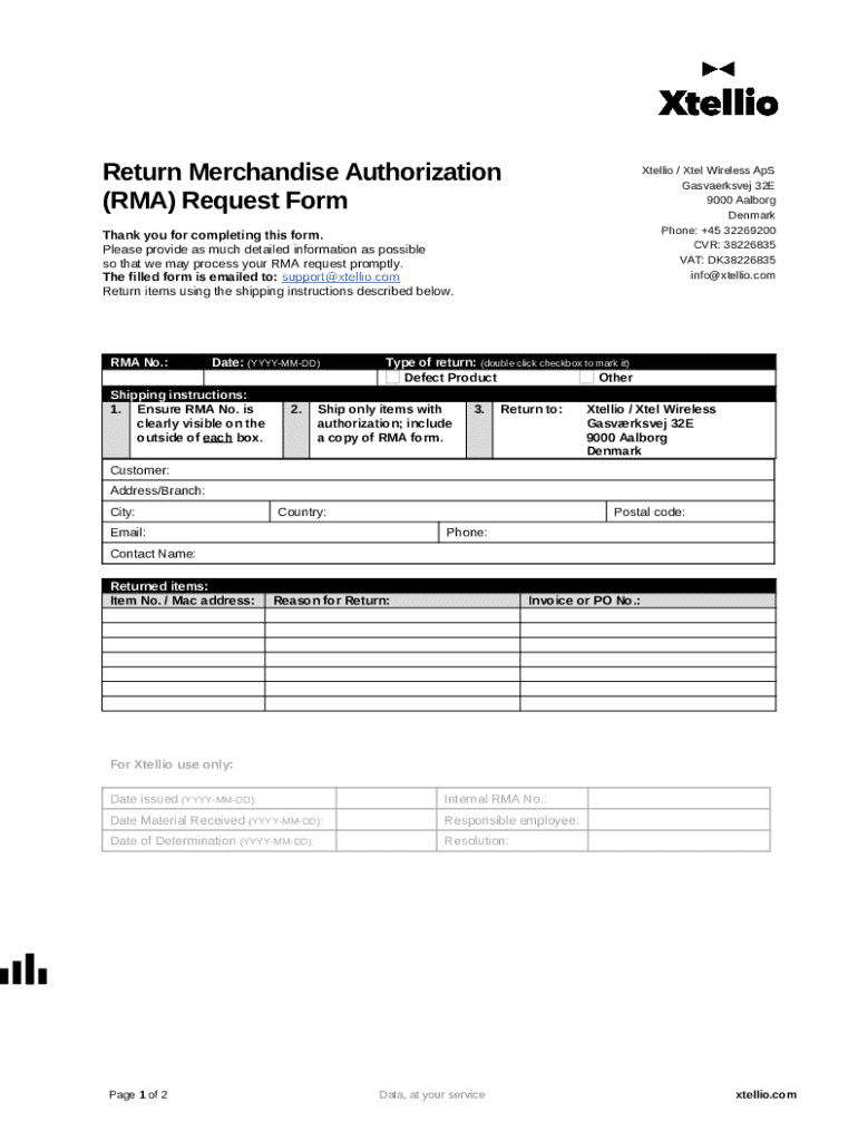 Return Material Authorization (RMA) Request for Credit Doc Template ...