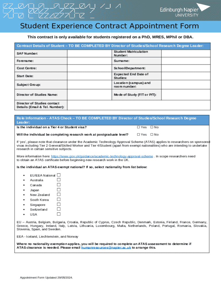 Student Experience Appointment - staff napier ac Doc Template | pdfFiller