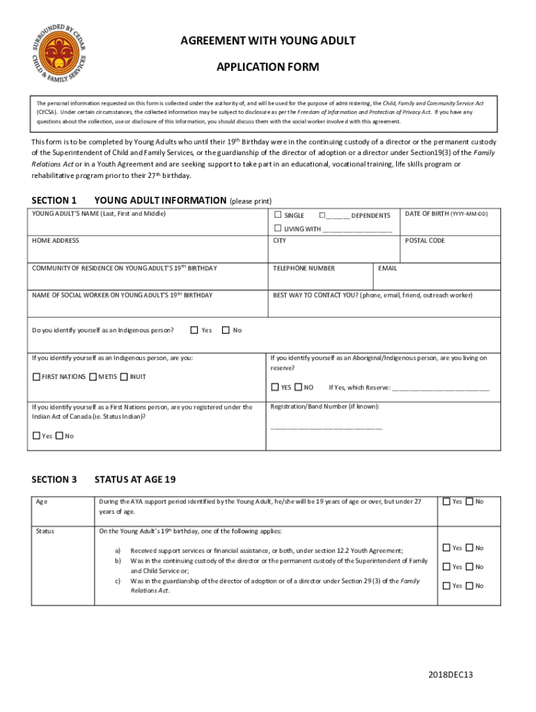 Fillable Online AGREEMENT WITH YOUNG ADULT APPLICATION FORM Fax Email ...
