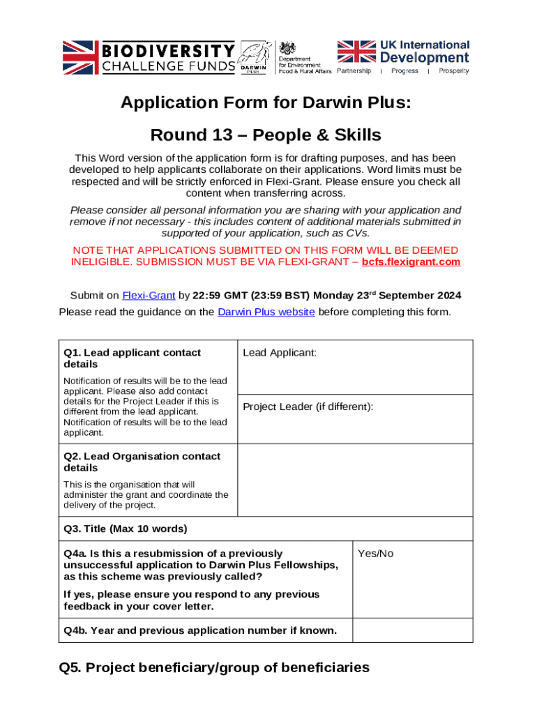 Application for Darwin Plus Main: Round 13 - Stage 1 Doc Template ...