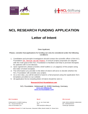 NCL RESEARCH FUNDING APPLICATION Letter of Intent Doc Template | pdfFiller